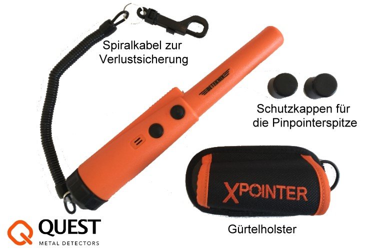Quest X1 Metalldetektor & Xpointer Pinpointer (orange) & Schatzsucherhandbuch